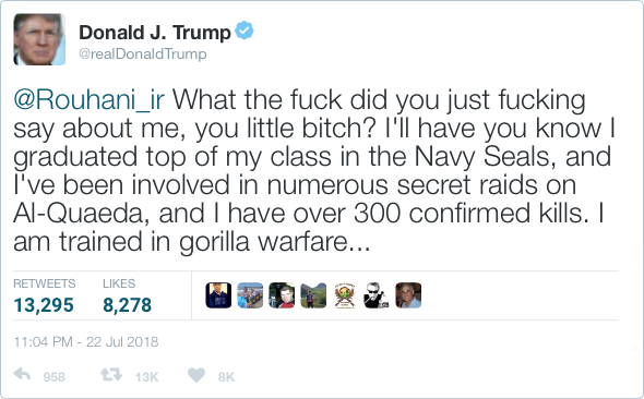 Trump’s latest tweet at Iran. : r/PoliticalHumor